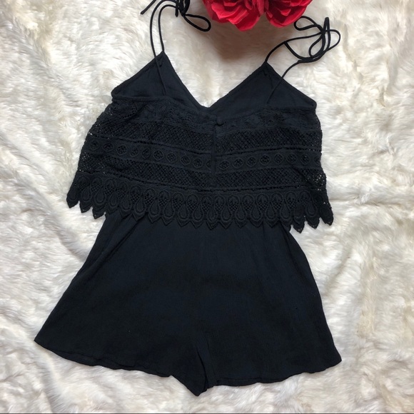 Topshop | Pants & Jumpsuits | Topshop Crochet Black Romper | Poshmark